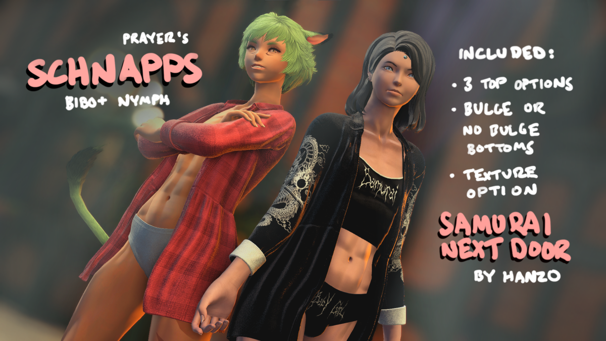 Schnapps + Samurai Next Door - Bibo+ Nymph - The Glamour Dresser : Final Fantasy XIV Mods and More