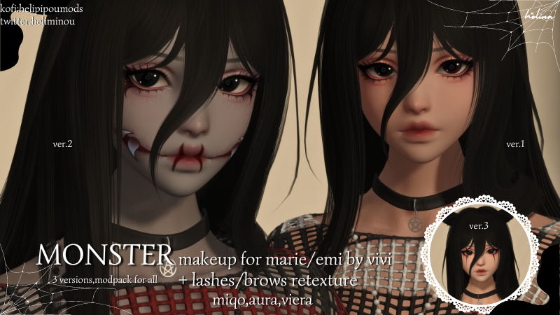 Monster - Makeup (3 versions) and Lashes/Brows re-texture for Marie,Emi ...